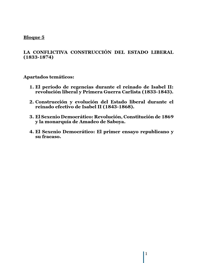 La Conflicta Construcción Del Estado Liberal (1833-1874) | PDF | España | Política de españa