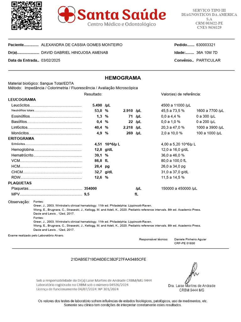 Hemograma e Coagulograma de Paciente | PDF | Diagnóstico do HIV/AIDS ...