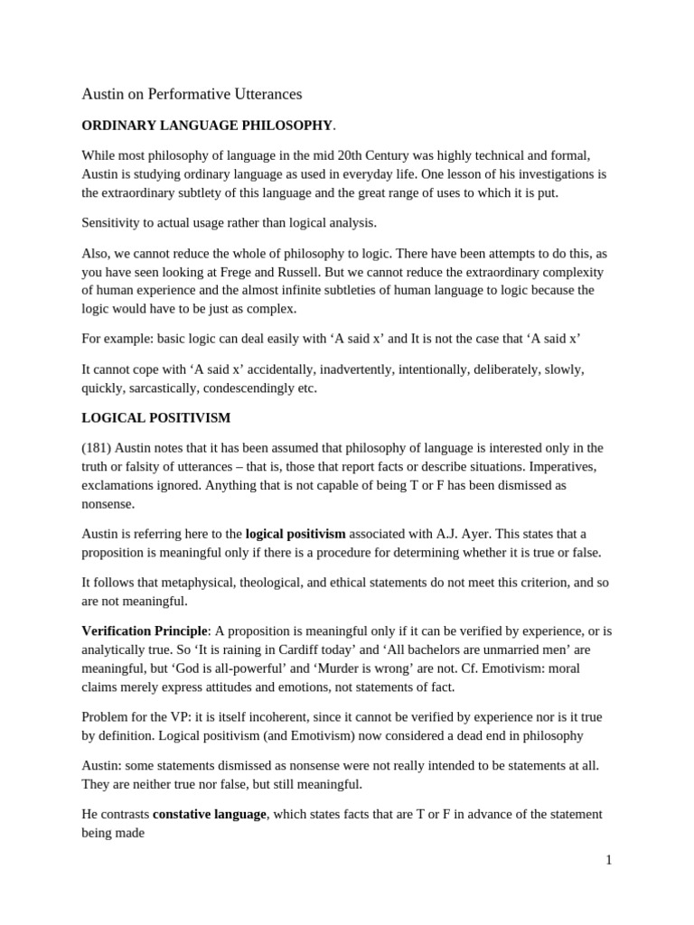 Austin On Performative Utterances | PDF | Truth | Logic