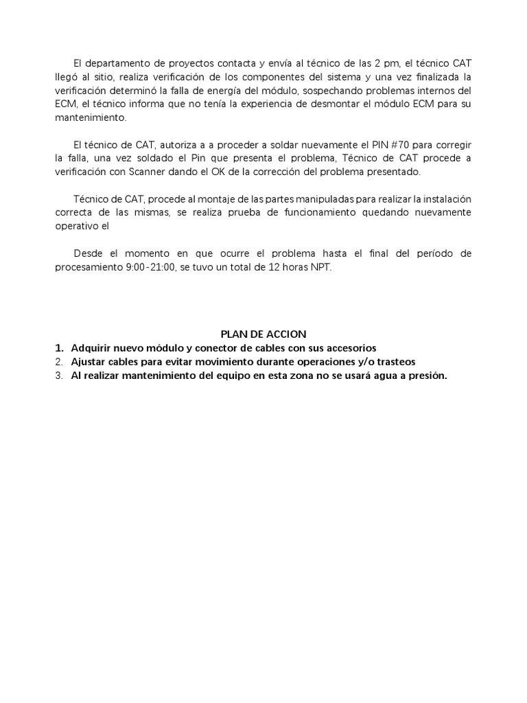 Reporte Falla Ecm de Motor | PDF