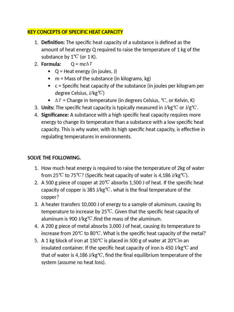 Understanding Specific Heat Capacity Concepts | PDF