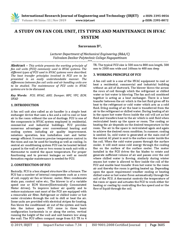 FAN COIL UNIT, ITS TYPES AND MAINTENANCE | PDF | Heat Transfer | Air Conditioning