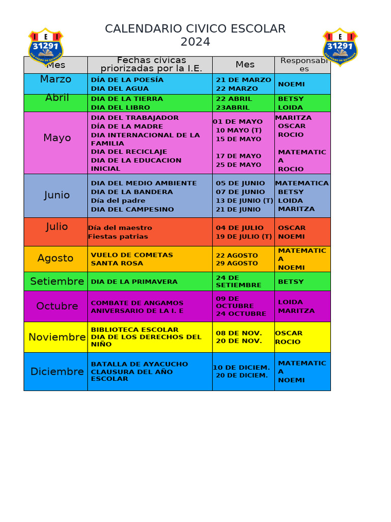 Calendario Civico Escolar 2024 | PDF | Observancias