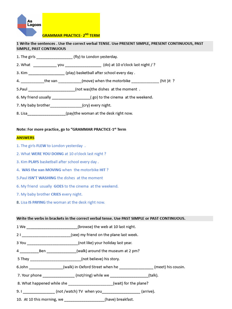 Grammar Practice 2nd Term | PDF | Grammatical Tense | Syntax