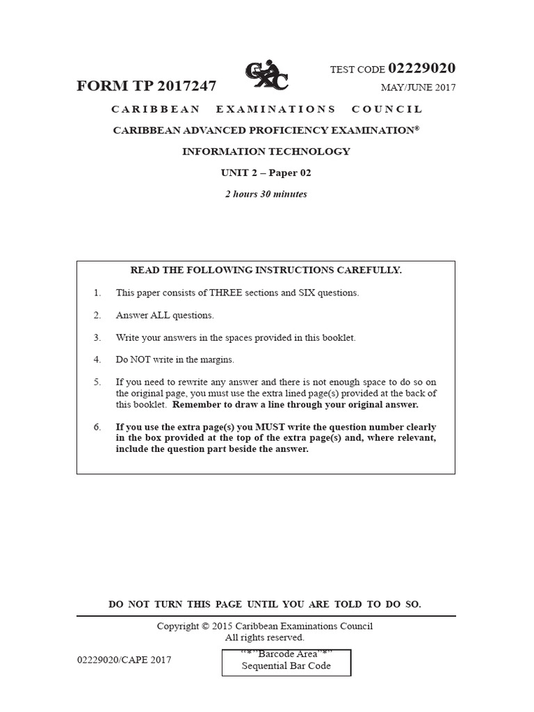 CAPE Information Technology U2 P2 2017 MJ | PDF | Barcode | Databases