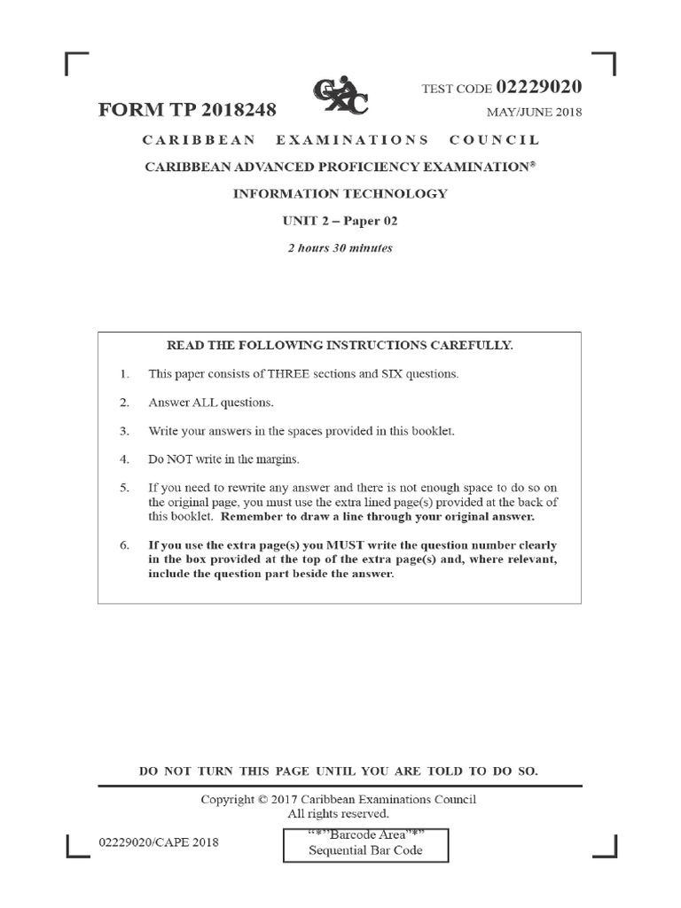 CAPE Information Technology U2 P2 2018 MJ | PDF | Barcode | Databases