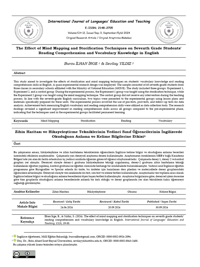 Zihin Haritas__ ve Hikayele__tirme Tekniklerinin Yedinci S__n__f ____rencilerinin __ngilizcede ...