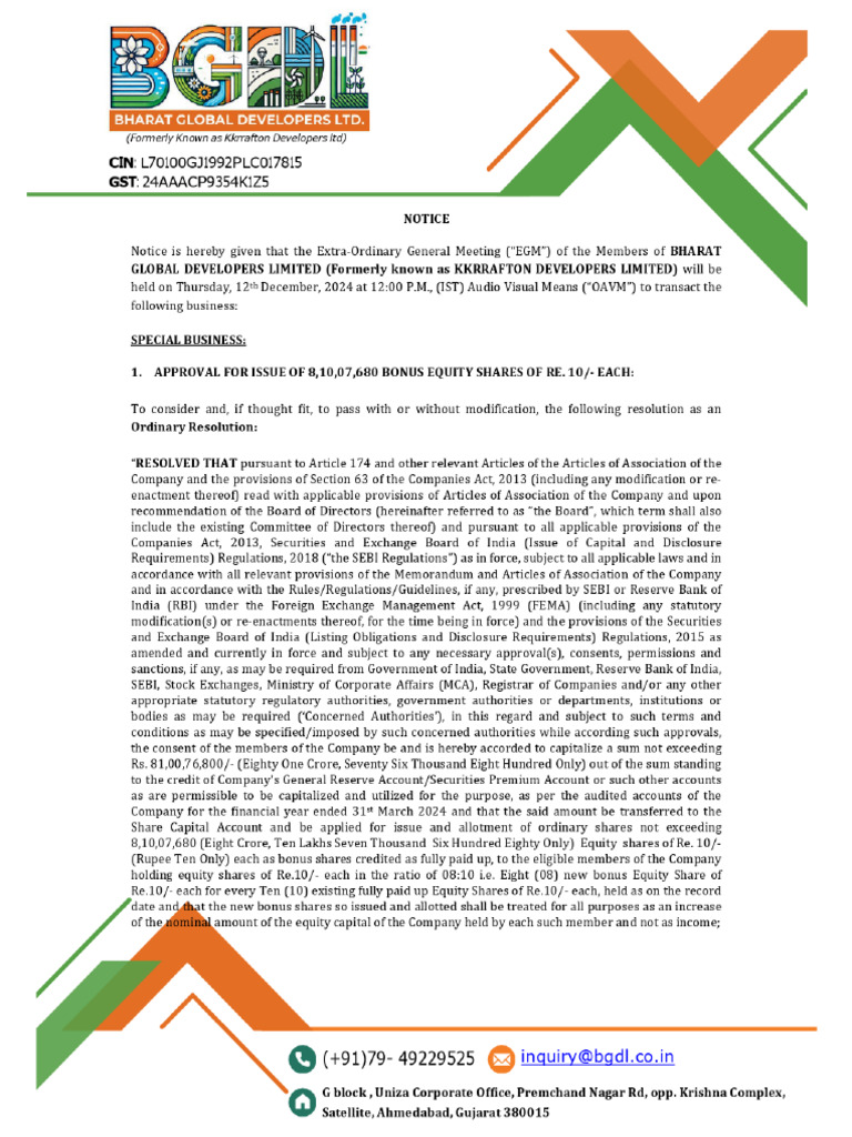 EGM Notice Dated 12.12.2024 | PDF | Login | Electronic Voting