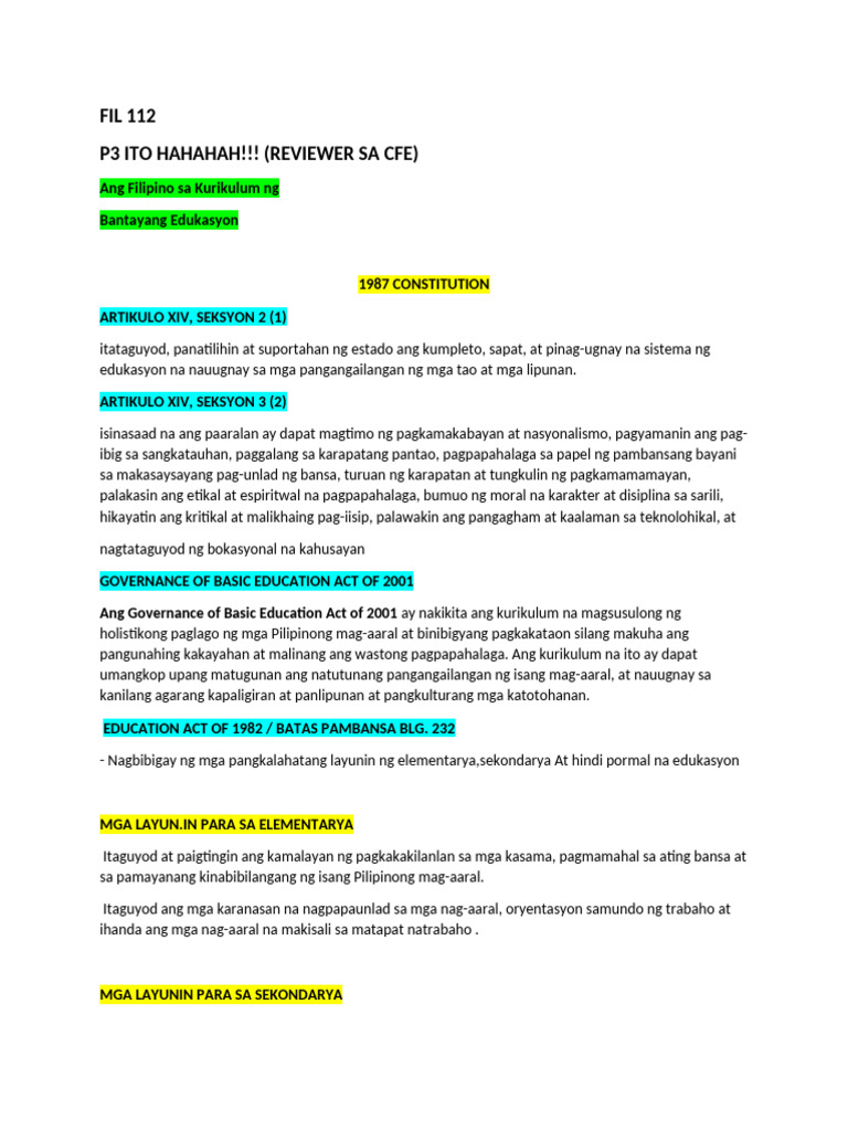 FIL 112 Reviewer p3 | PDF