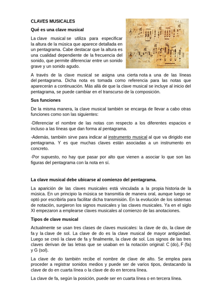 Tipos y funciones de las claves musicales | PDF