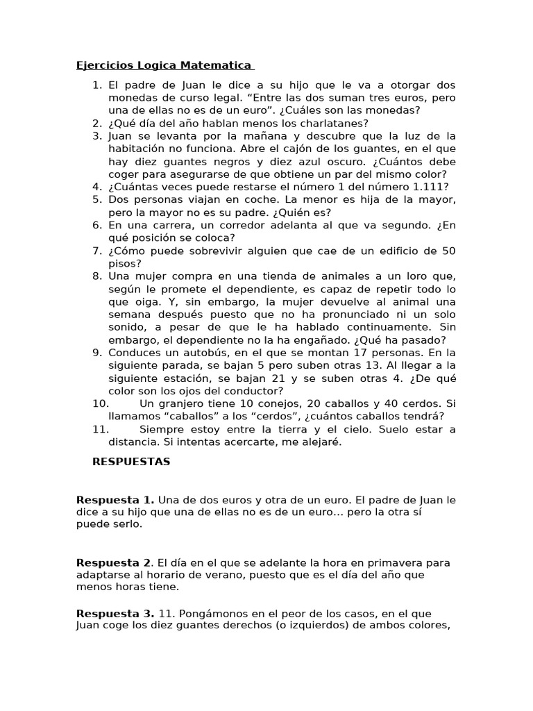 Ejercicios de Lógica Matemática y Respuestas | PDF
