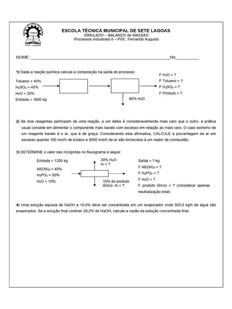 Atividade de Revisão II - Processos Industriais | PDF