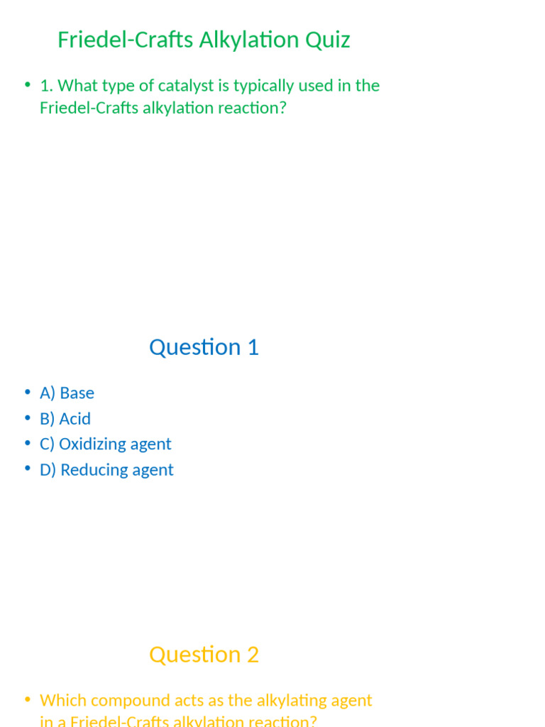 Friedel Crafts Alkylation Quiz Colorful | PDF | Chemical Reactions ...