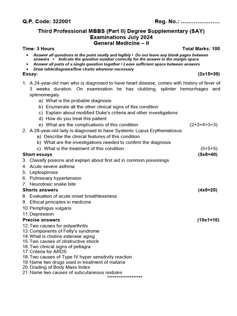 Kuhs Mbbs Question Paper | PDF | Medical Diagnosis | Medicine