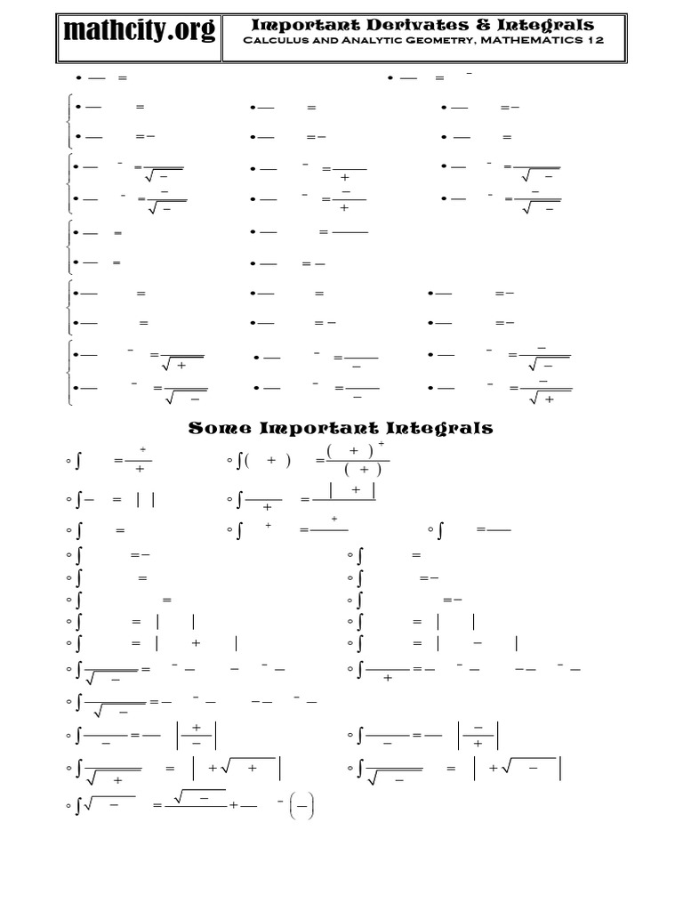 FSC Derivative Integration Formulas | PDF | Triangle Geometry | Mathematics