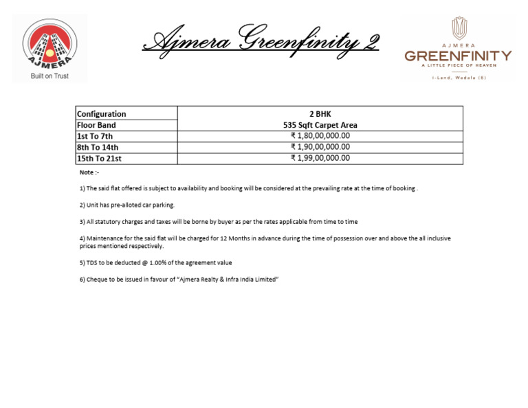 Ajmera Greenfinity 2 BHK Pricing Details | PDF