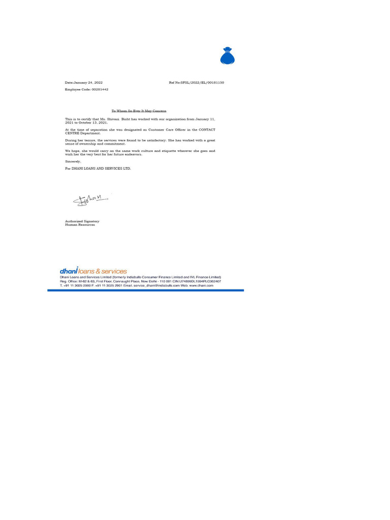 Dhani Reliving Letter | PDF