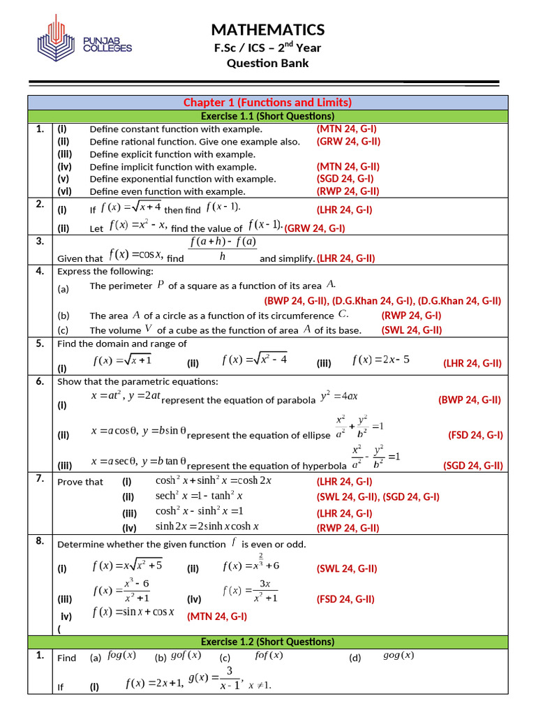 Math Question Bank Part 2, 2024 | PDF | Triangle | Function (Mathematics)