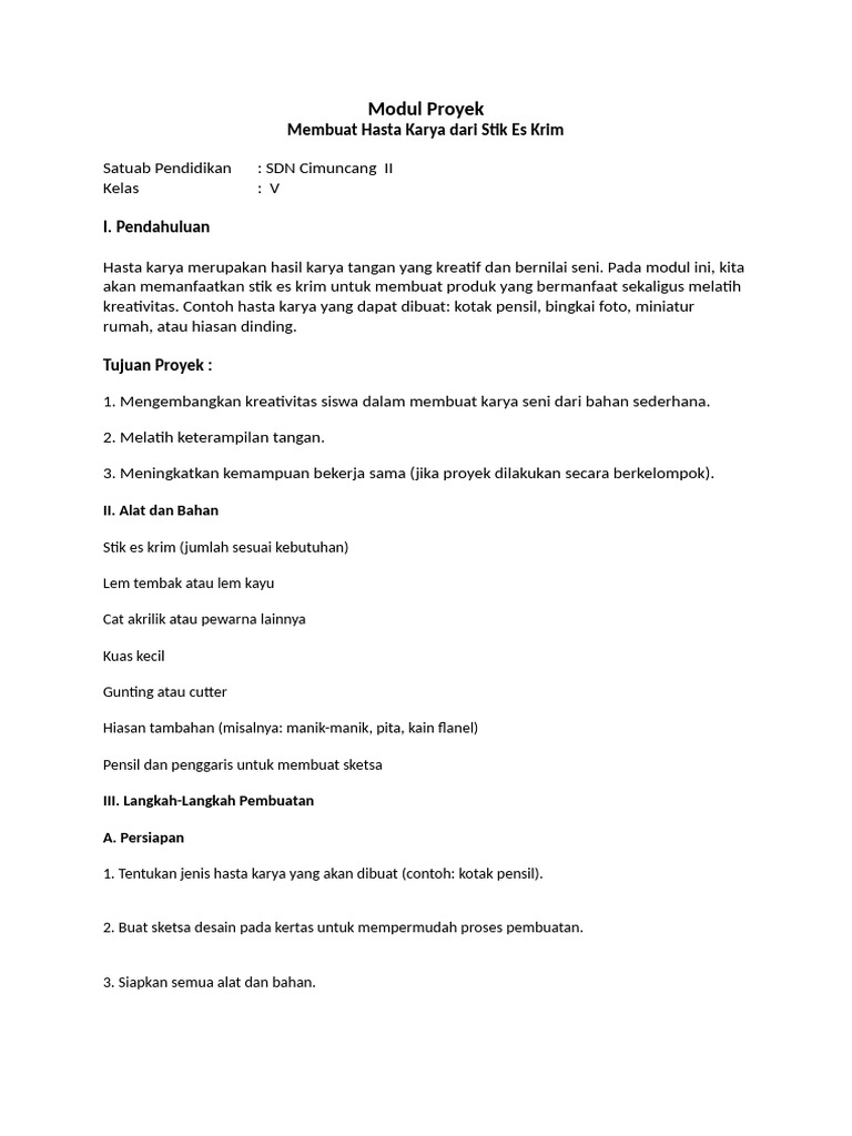 Modul Proyek Stik Es Cream | PDF