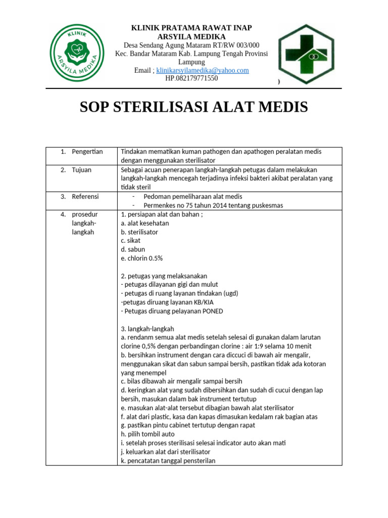 Sop Sterilisasi Alat Medis | PDF