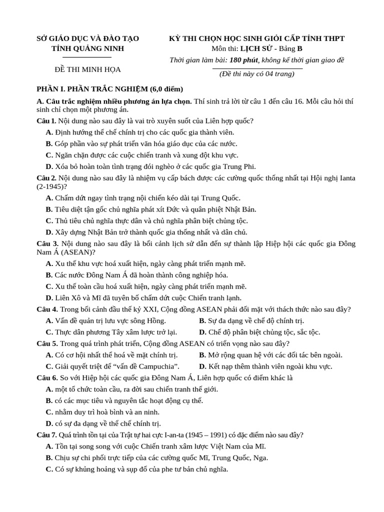 Môn Lịch Sử_ Đề Minh Họa + HDC Bảng B HSG THPT Cấp Tỉnh (2) | PDF