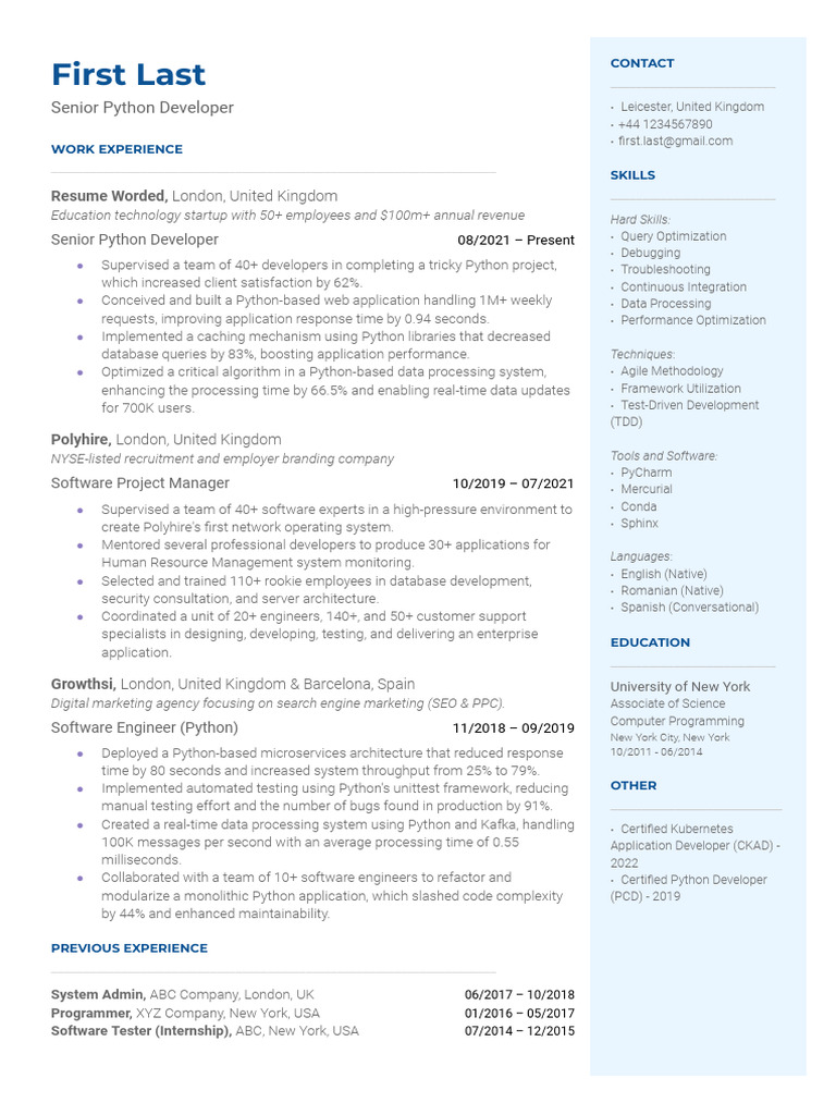 senior-python-developer 10 years - Template 18 | PDF | Software ...