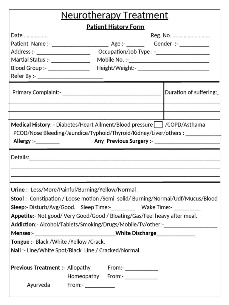 Neurotherapy Treatment Form Update2 | PDF | Medical Specialties ...