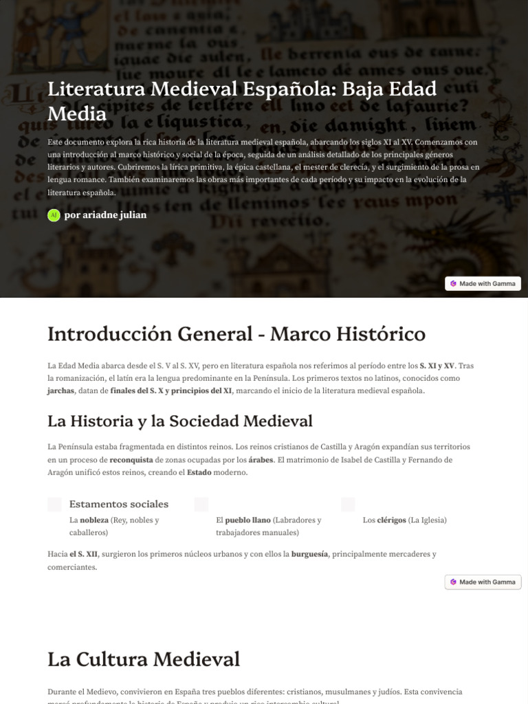 Literatura Medieval Española (S. XI-XV) | PDF | Edades medias