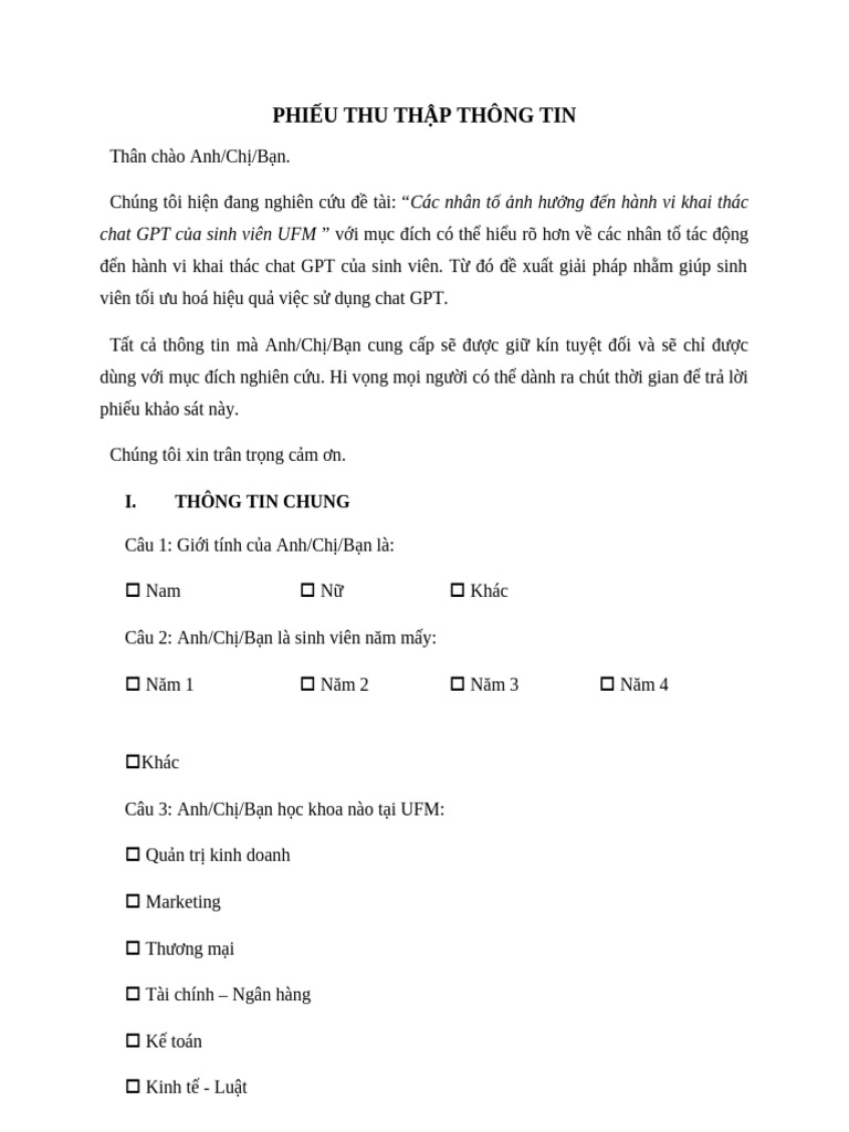 Bảng khảo sát - Nhóm 3 - CT2 | PDF