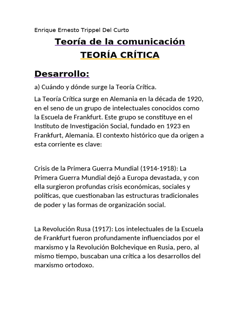 Teoría Crítica | PDF | La teoría crítica | Escuela de Frankfurt