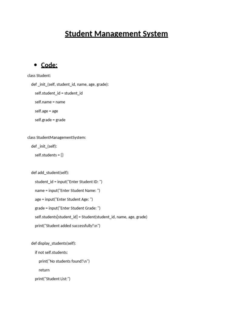 Student Management System Code Example | PDF