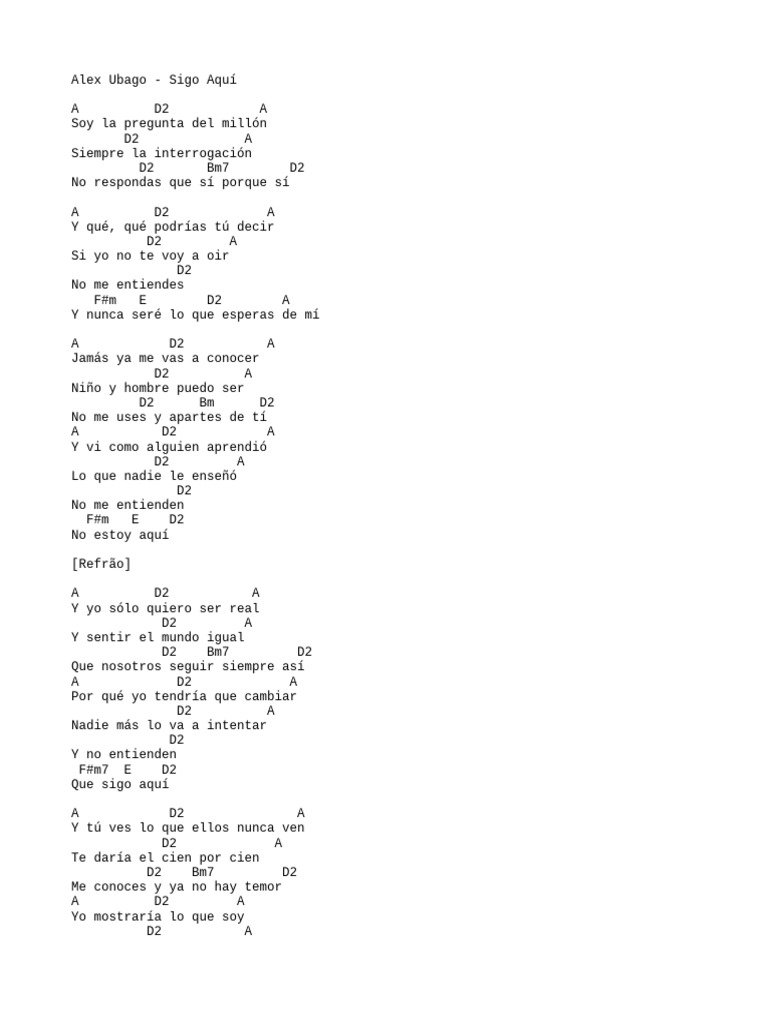 Sigo Aquí - Álex Ubago: Letra y Acordes | PDF