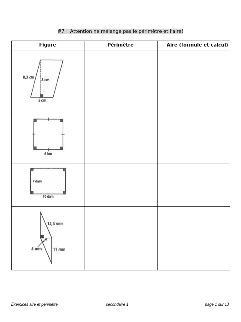 Exercices Aire Et Perimetre | PDF