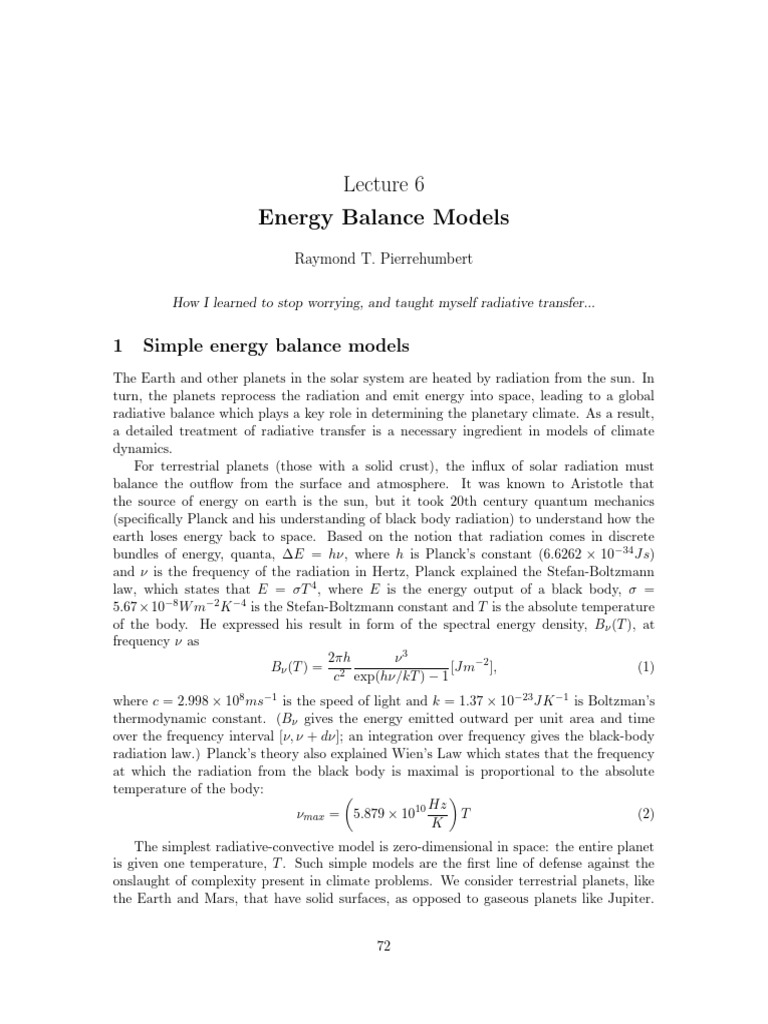 Lect - 06 - 2001 - 21420energy Balance Model | PDF | Atmosphere Of Earth | Greenhouse Effect