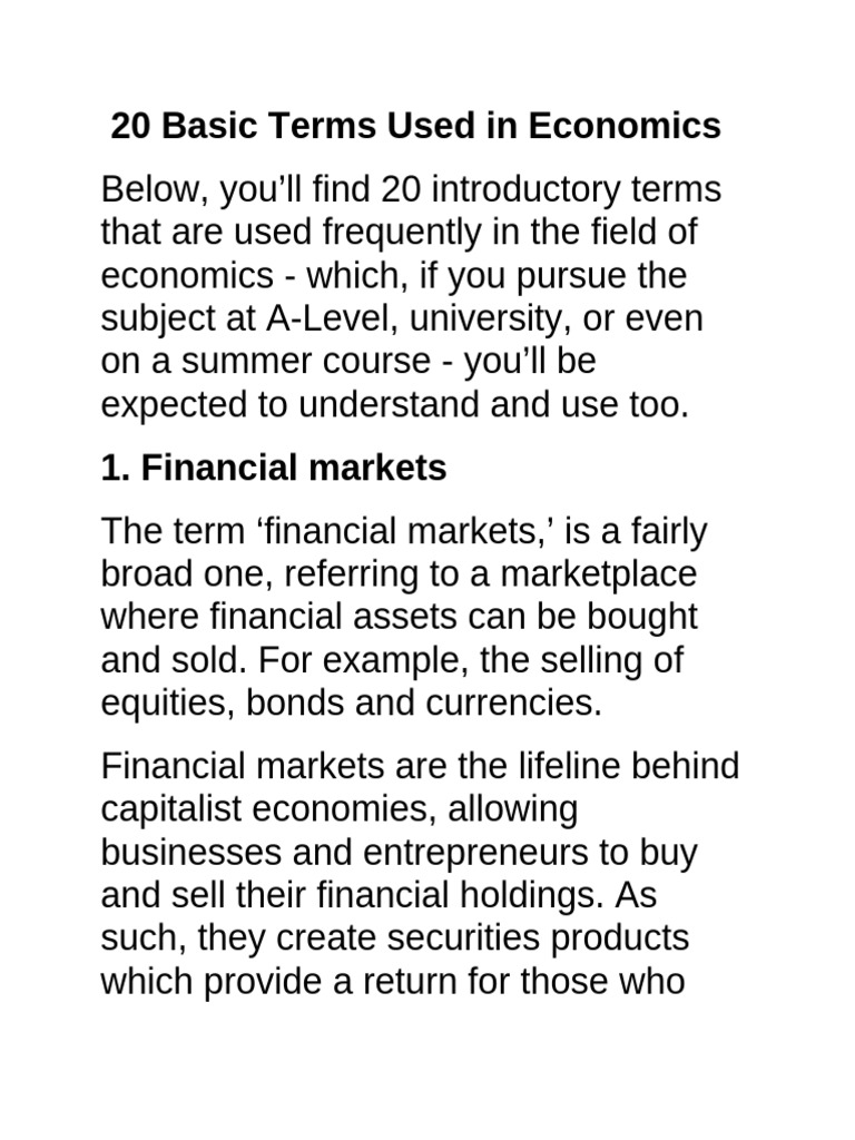 20 Essential Economic Terms Explained | PDF | Cost Of Living | Economics