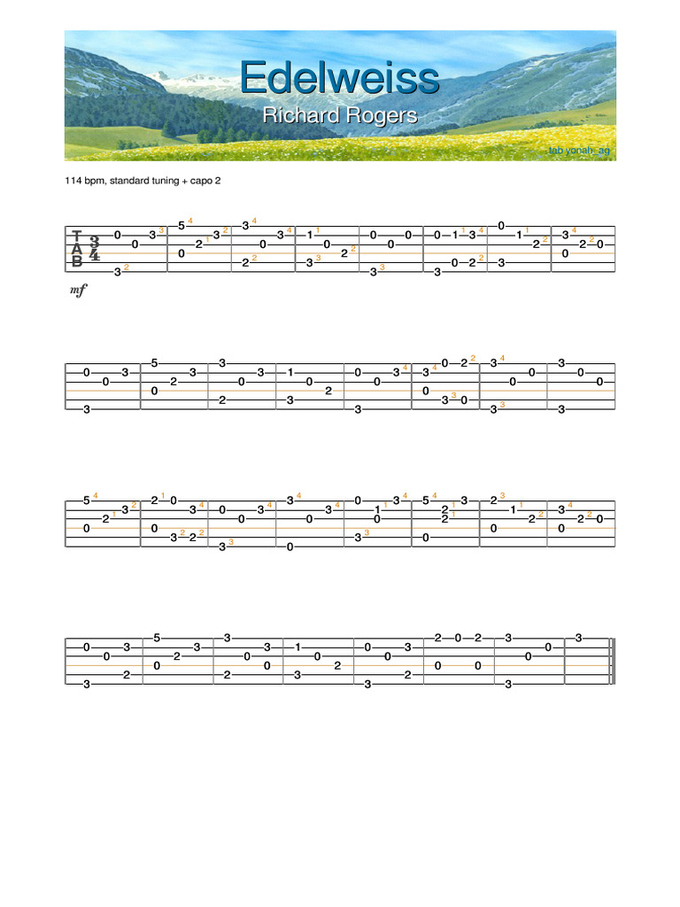 Edelweiss Guitar Tab for Fingerstyle | PDF | European Musical ...