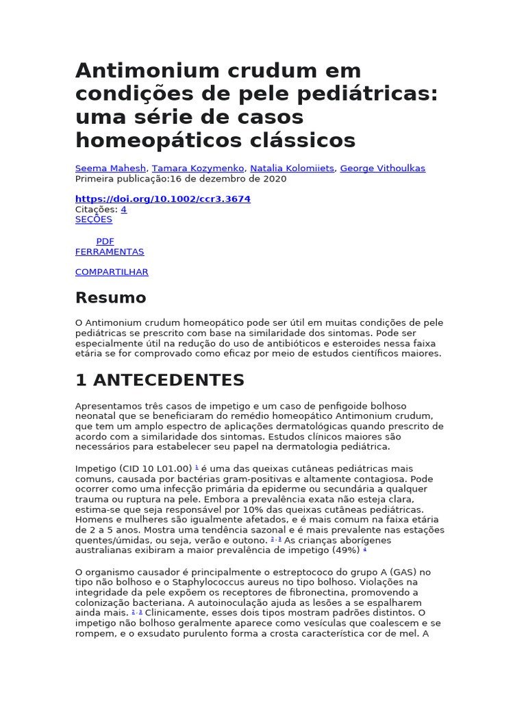 Antimonium Crudum na Dermatologia Pediátrica | PDF | Homeopatia ...