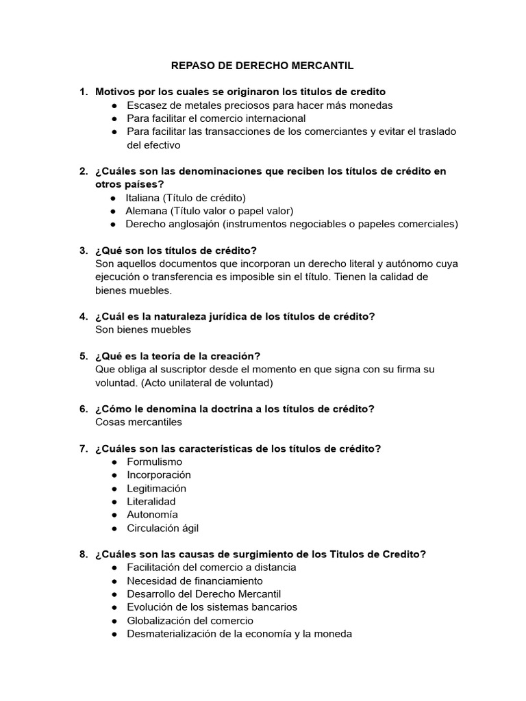 Repaso de Derecho Mercantil | PDF | Instrumento negociable | Economias