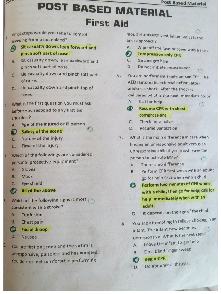 FIRST AID MCQS FOR JPO | PDF