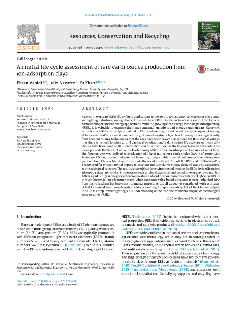 Life Cycle Assessment of Rare Earth Oxides | PDF | Life Cycle ...