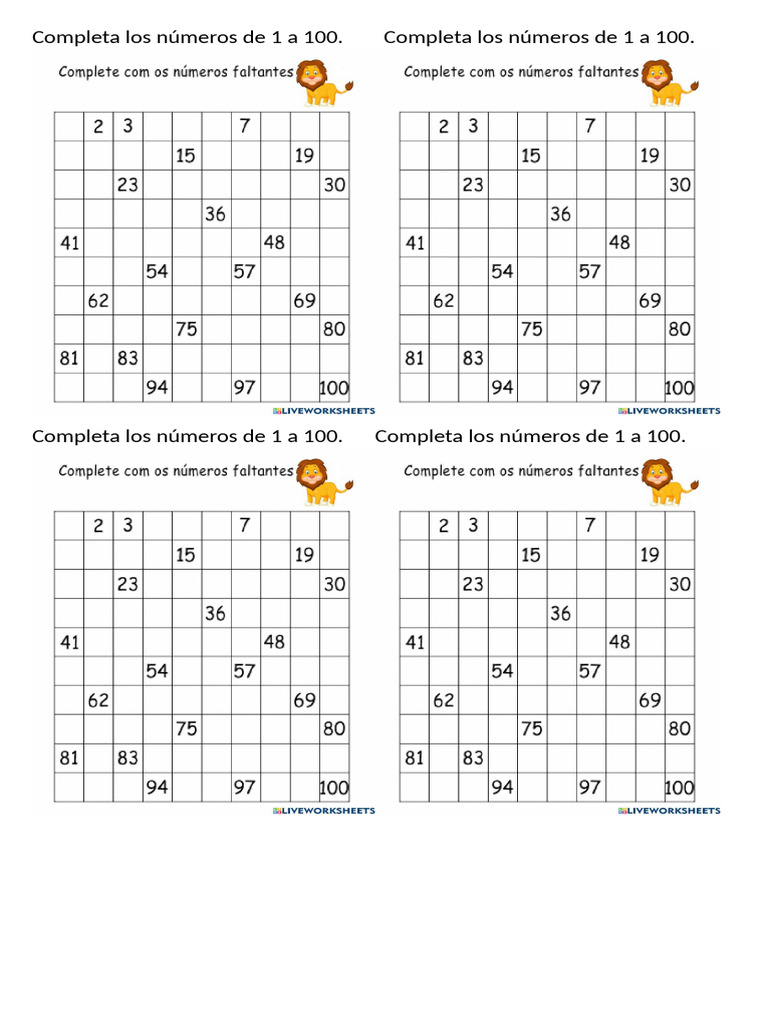 actividad numeros hasta 100 | PDF