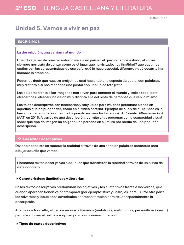 resumen_2eso_lengua_u5 | PDF | Verbo | Oración (Lingüística)