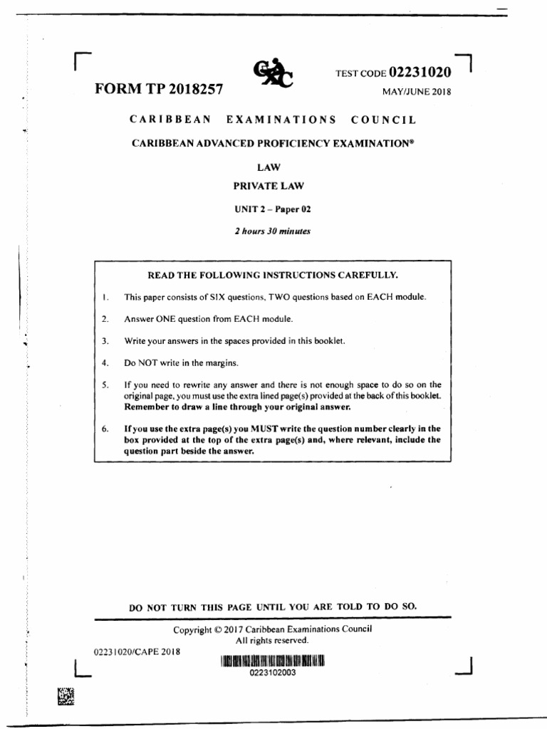 2018 CAPE Law, Unit 2, P02 | PDF | Lease | Concurrent Estate