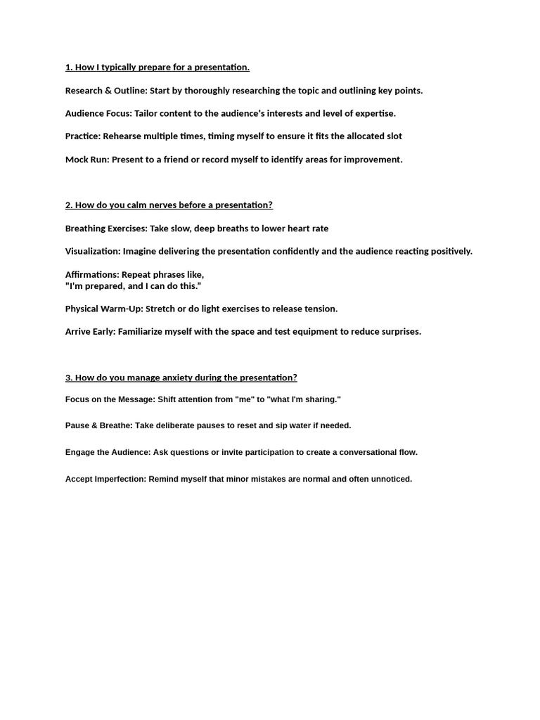 Presentation Preparation and Anxiety Tips | PDF