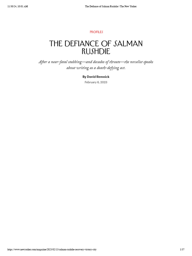 The Defiance of Salman Rushdie - The New Yorker | PDF | Ruhollah Khomeini