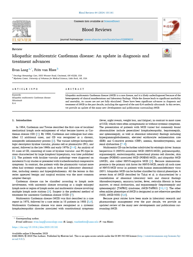 Castleman Blood Review 2023 | PDF | Medical Specialties | Medicine