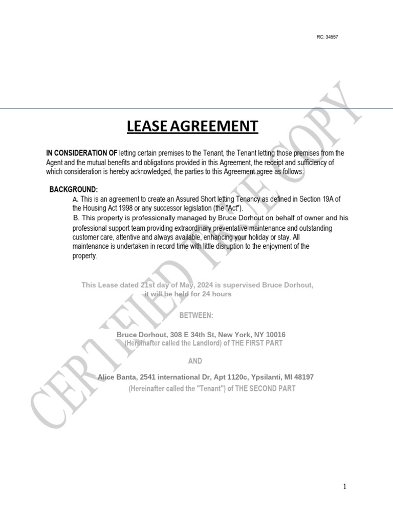 ALICE_BANTA_LEASE_AGREEMENT. | PDF | Lease | Leasehold Estate