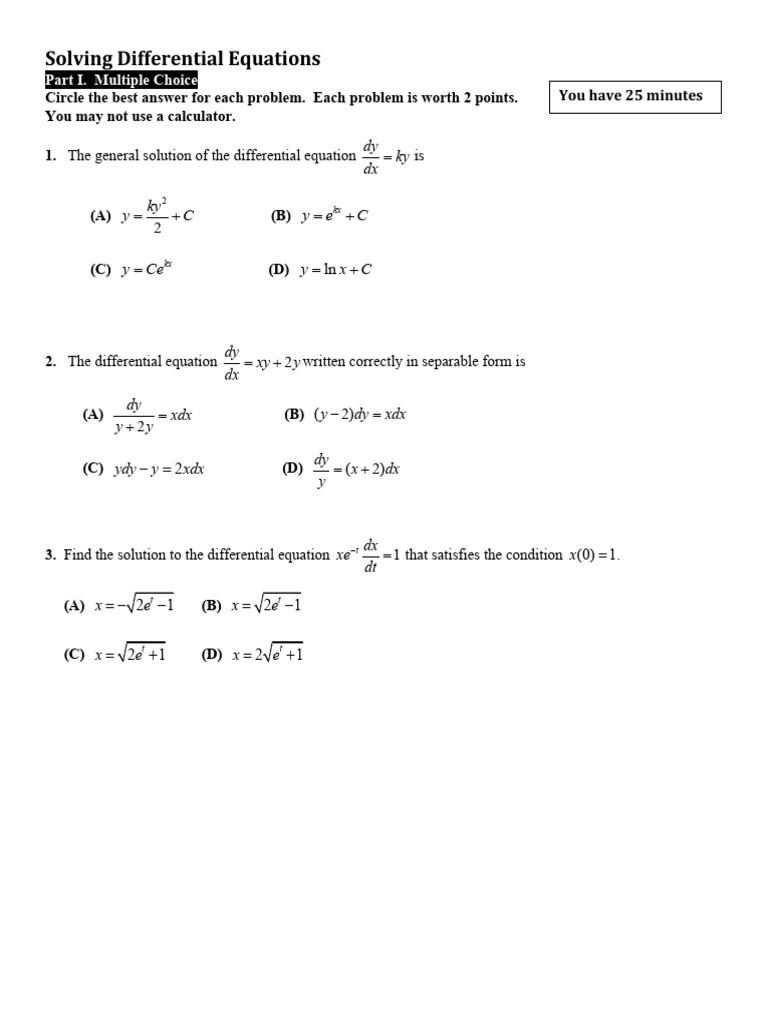 2F. Solving Differential Equations Exit Ticket | PDF | Algebra ...
