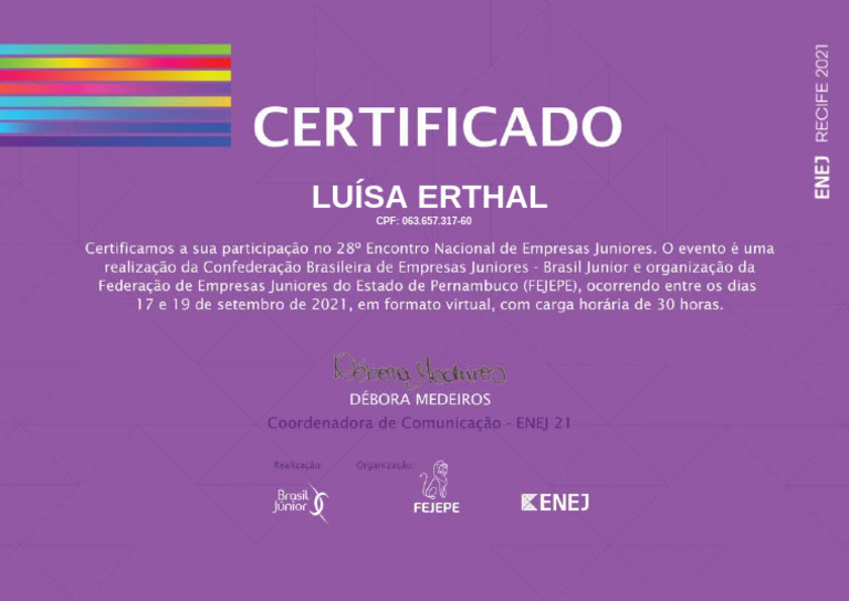(CERTIFICADO) Encontro Nacional de Empresas Juniores - Luísa Erthal | PDF