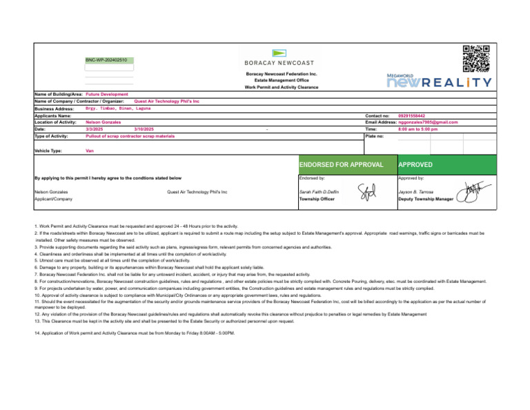 BNC-WP-202402510-LOCATOR WORK PERMIT APPLICATION - Google Sheets | PDF ...